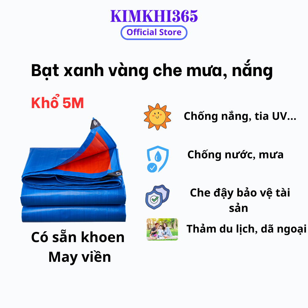 Bạt Xanh Vàng, bạt dứa che mưa, nắng Hoa Hưng khổ 5M Đa Dụng Đã Được May Viền ( 180gr/m2 ...