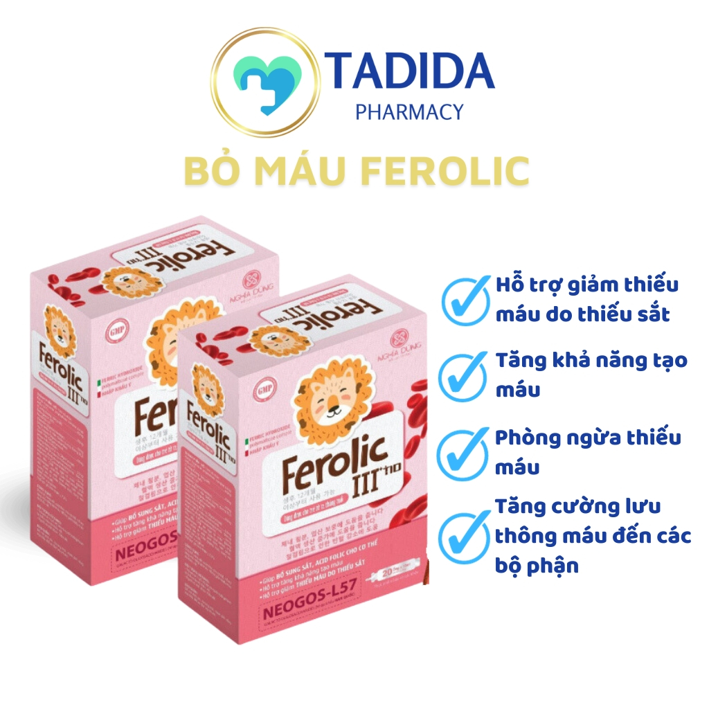 Bổ Máu, Bổ Sung Sắt Cho Bé Và Người Lớn Ferolic III+ (Hộp 20 Ống ...