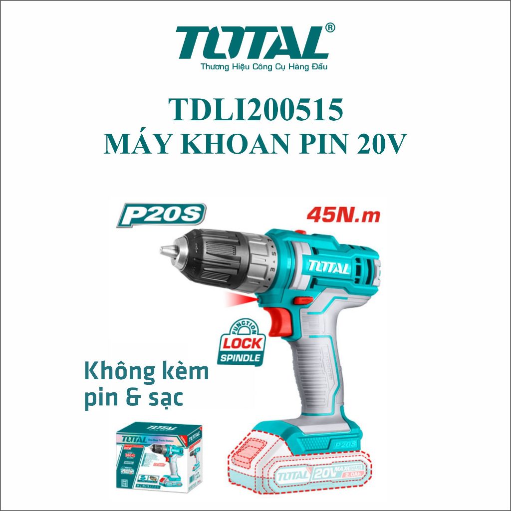 Máy khoan pin 20V (không kèm pin & sạc) TOTAL TDLI200515 hàng chính ...