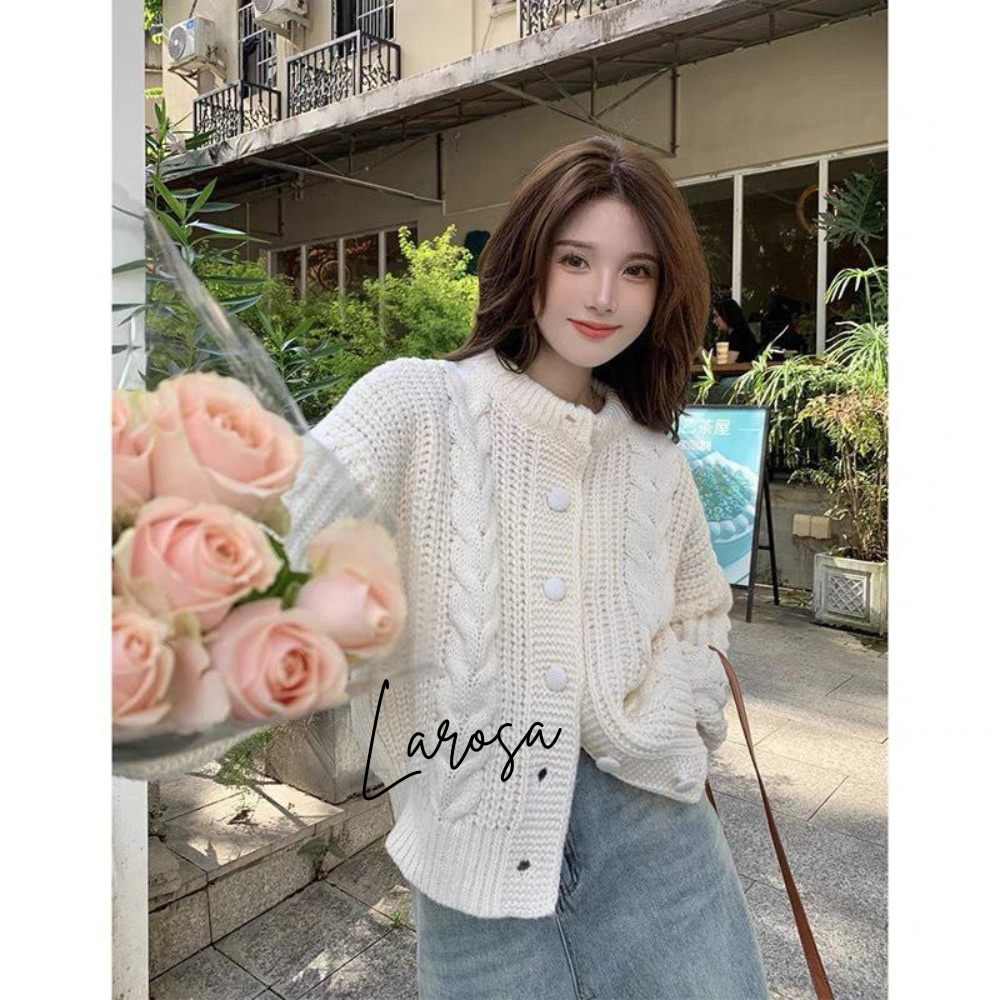 Áo khoác cardigan , áo khoác len cardigan màu trắng màu nâu cổ tròn cúc ...