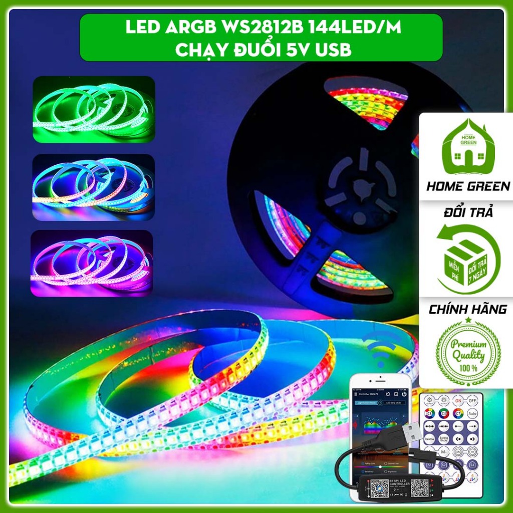 Đèn led đuổi ARGB WS2812B 144 led 1 mét hiệu ứng sóng nhạc điều khiển qua App + remote | Shopee ...