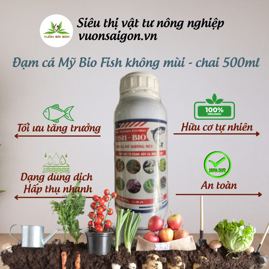 Đạm cá Mỹ Bio Fish không mùi-Chuyên cho rau,hoa kiểng | Vườn Sài Gòn