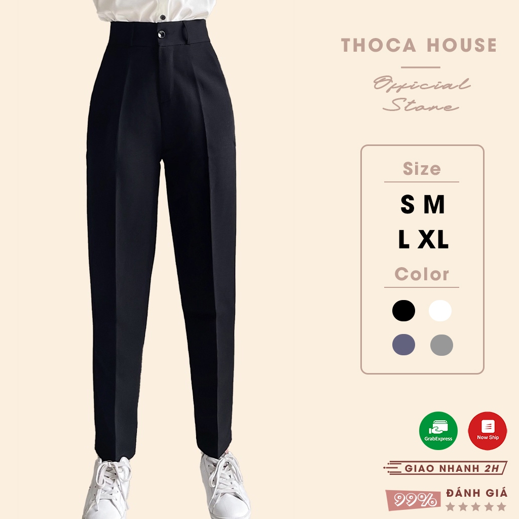 Quần baggy nữ công sở kiểu lỡ nút trơn đen 186 THOCA HOUSE quần tây chuẩn form cao cấp tôn chân ...