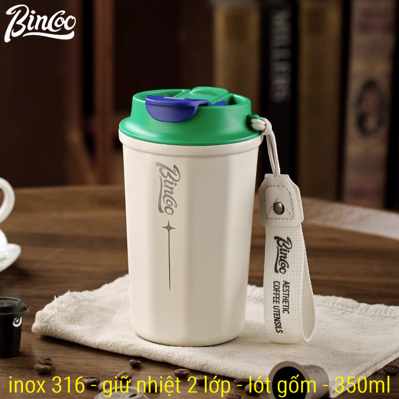 Ly cà phê inox 304 giữ nhiệt 2 lớp lót gốm. Cốc cà phê tiện lợi di động Bincoo 250ml, 280ml ...