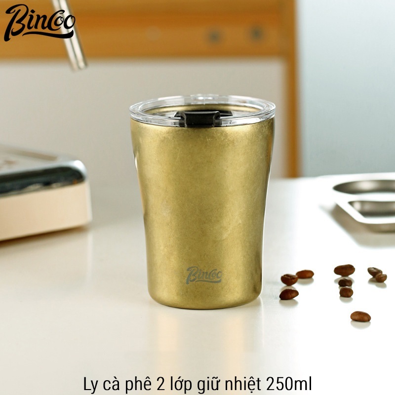 Ly cà phê inox 304 giữ nhiệt 2 lớp lót gốm. Cốc cà phê tiện lợi di động Bincoo 250ml, 280ml ...