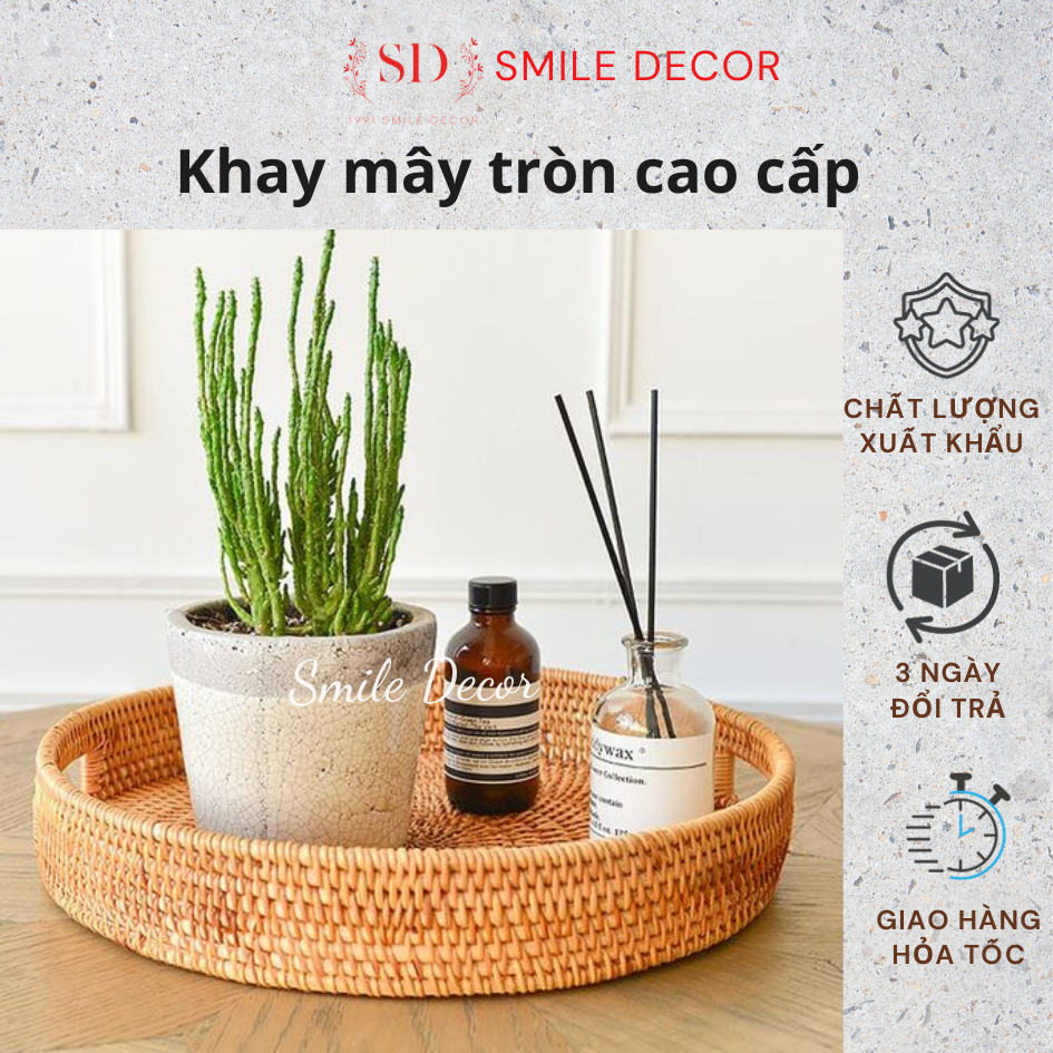 Khay mâm tròn đan mây đựng đồ ăn , khay trà sang trọng Smile Decor ...
