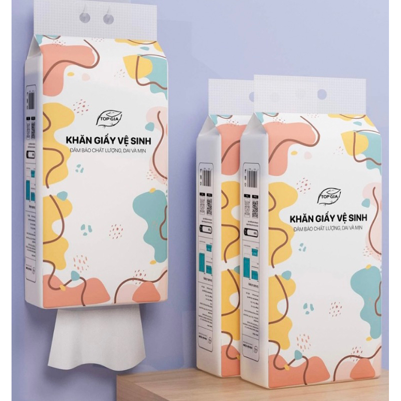 Combo 6 Khăn giấy rút Top Gia treo tường, giấy vệ sinh đa sắc 1280 tờ, dập vân 4D, siêu dai và ...