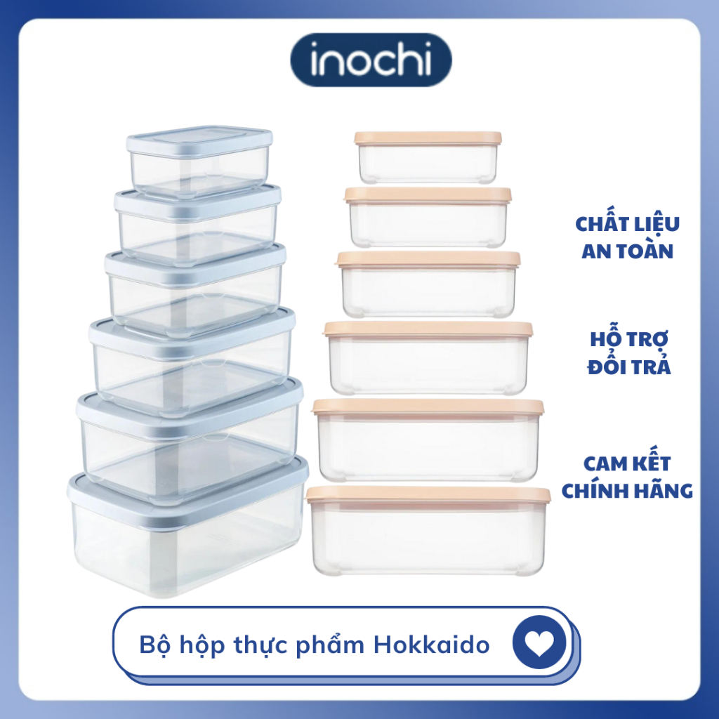 Bộ 6 hộp thực phẩm chữ nhật Hokkaido Inochi 500-750-1000-1500-2000 ...