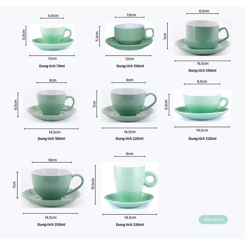 Bộ cốc tách cà phê vân đá kèm đĩa pha Capuccino, Espresso, Latte, dung tích 70ml, 180ml, 220ml ...