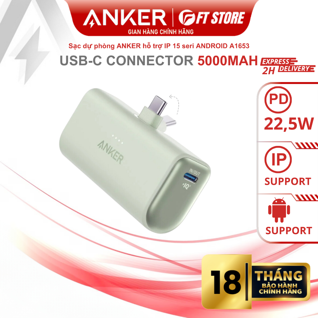 Pin sạc dự phòng Anker cho IP 15 kèm đầu sạc type C A1653 5000mAh sạc ...