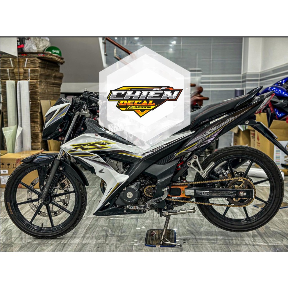 Tem rời xe sonic 150cc mẫu tem RS xe đen trắng chỉ vàng | Shopee Việt Nam