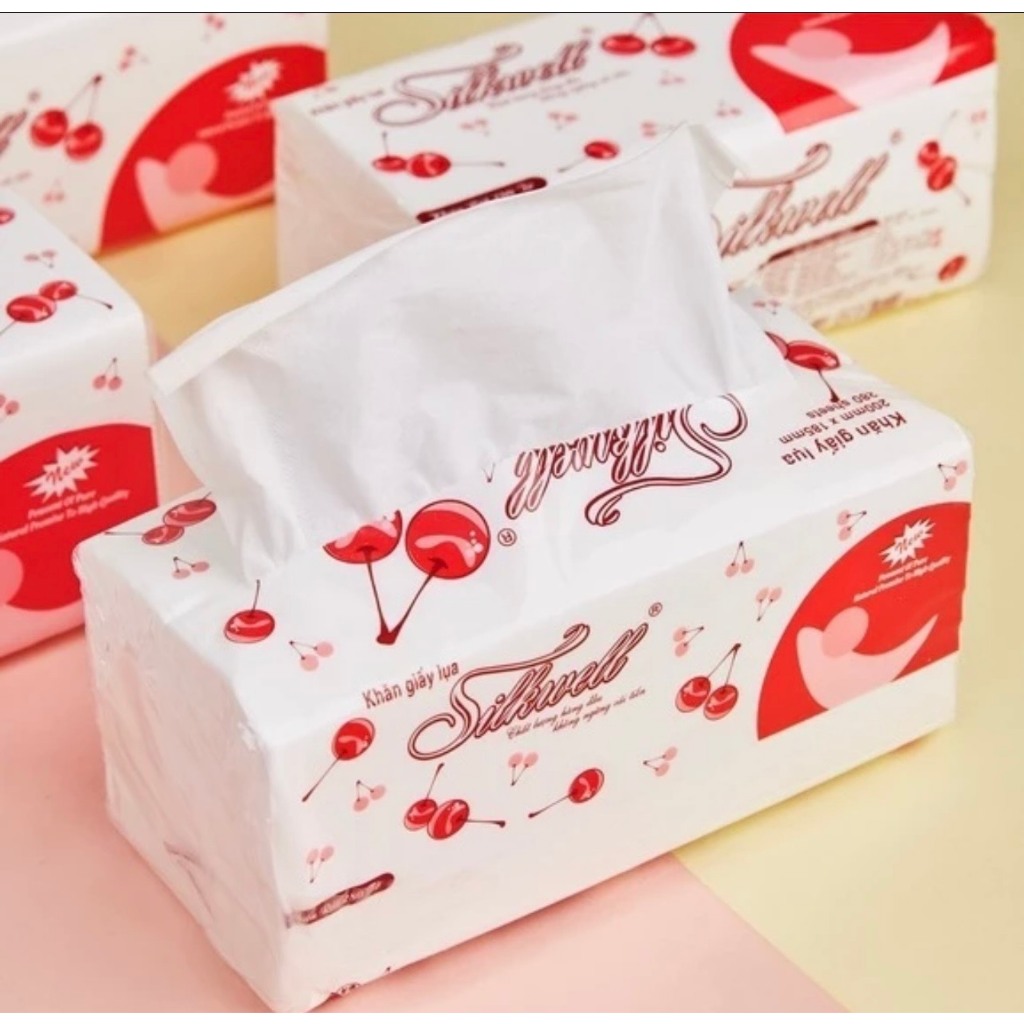 Khăn giấy ăn rút lụa cao cấp Silkwell 280 tờ 2 lớp Cherry đỏ mềm mịn ...