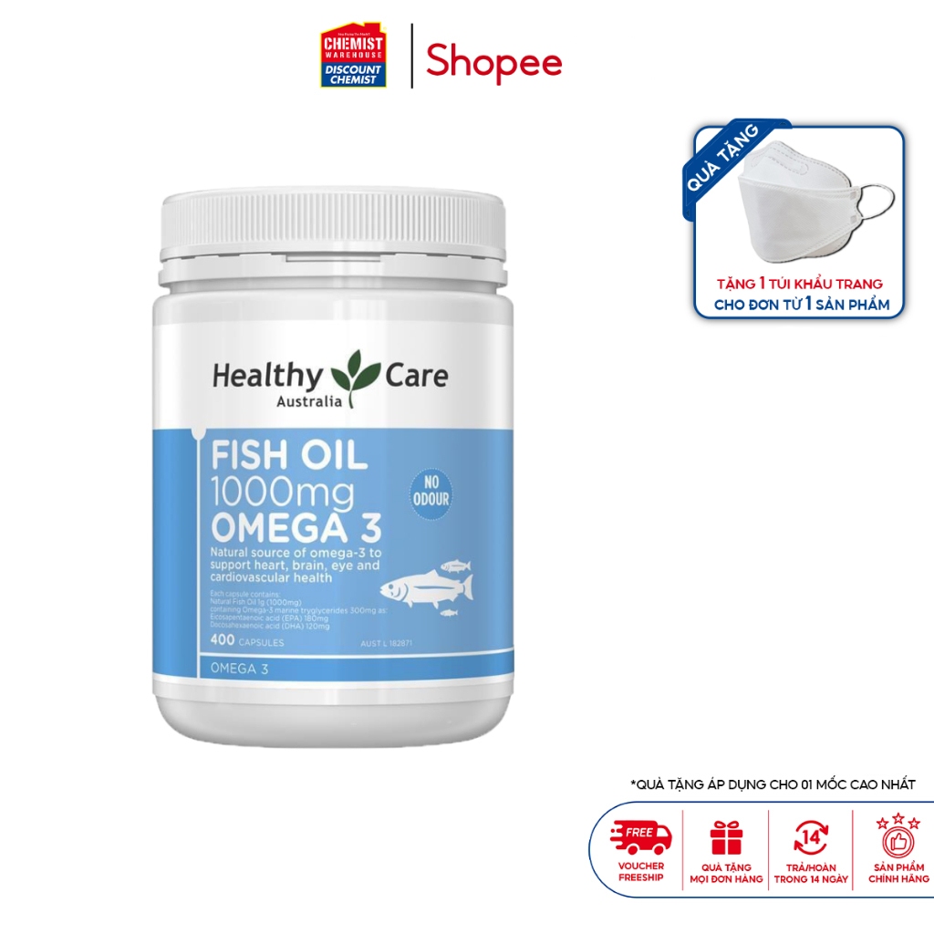 Dầu cá Omega 3 Healthy Care Fish Oil 400 viên của Úc, hỗ trợ bổ mắt ...
