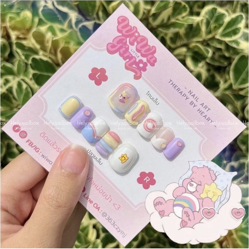 Nailbox Hely - Móng tay giả thiết kế H081 tông tím vàng pastel, không có s t i c k hoạt hình ...