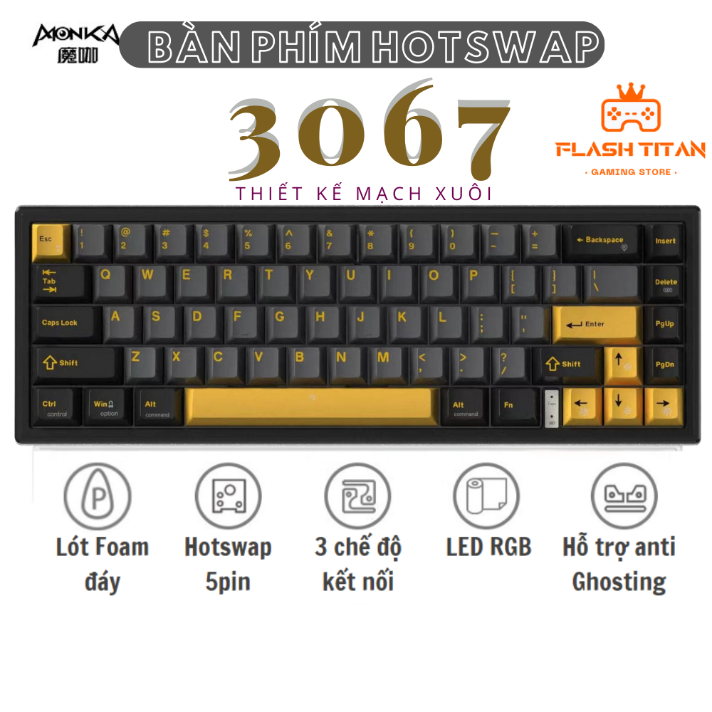 Bàn phím cơ MONKA 3067 Pro V2 - Hỗ trợ Hotswap - Mạch xuôi - Có app tùy ...