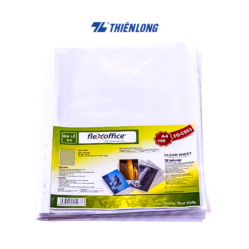 Combo 5 Bìa lỗ A4 Flexoffice FO-CS03 trong suốt, lưu trữ tài liệu, hồ ...