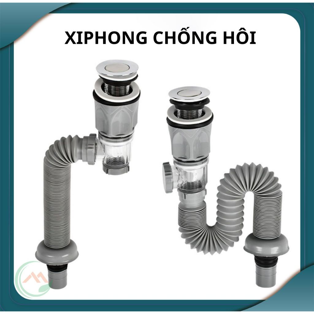 Bộ xiphông nhựa sun ngăn mùi cho chậu Lavabo, ống xả ruột gà nhấn xả ...