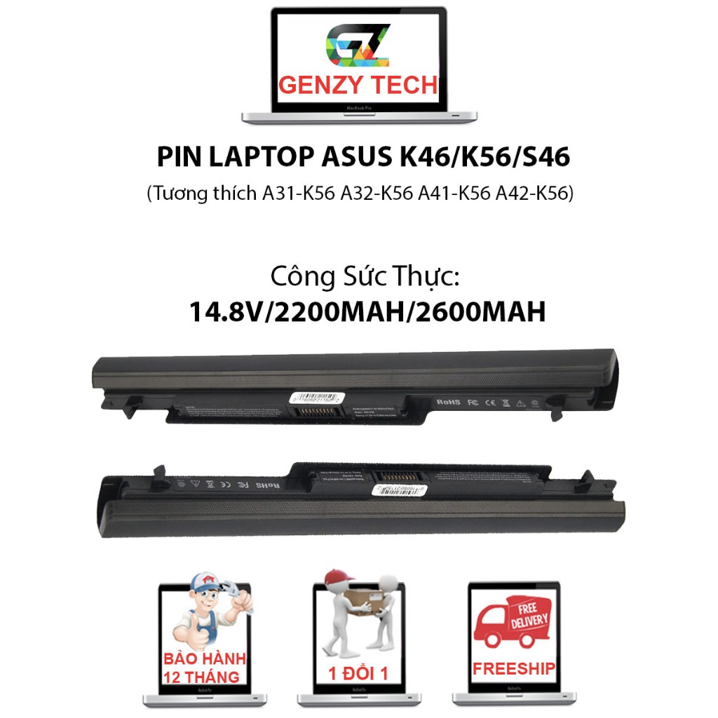 Pin Laptop Asus K56 K46 A46 A56 S550 S505 S40 S46 S56 S405 Pin Asus A46 ...