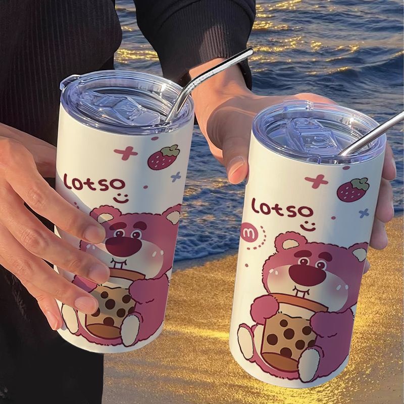 Ly Giữ Nhiệt Iced Americano Gấu Dâu Chất Liệu Inox 304 Cao Cấp Dung Tích 600ml Nắp Chống Tràn ...