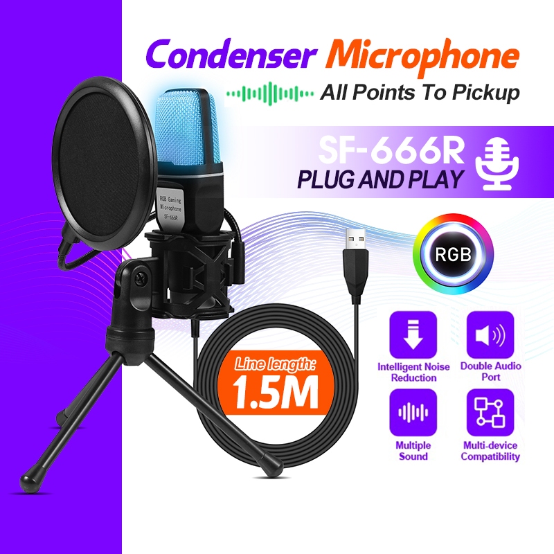 Mic livestream SF-666R,Mic livestream có màng lọc âm, mic có đèn RGB để ...