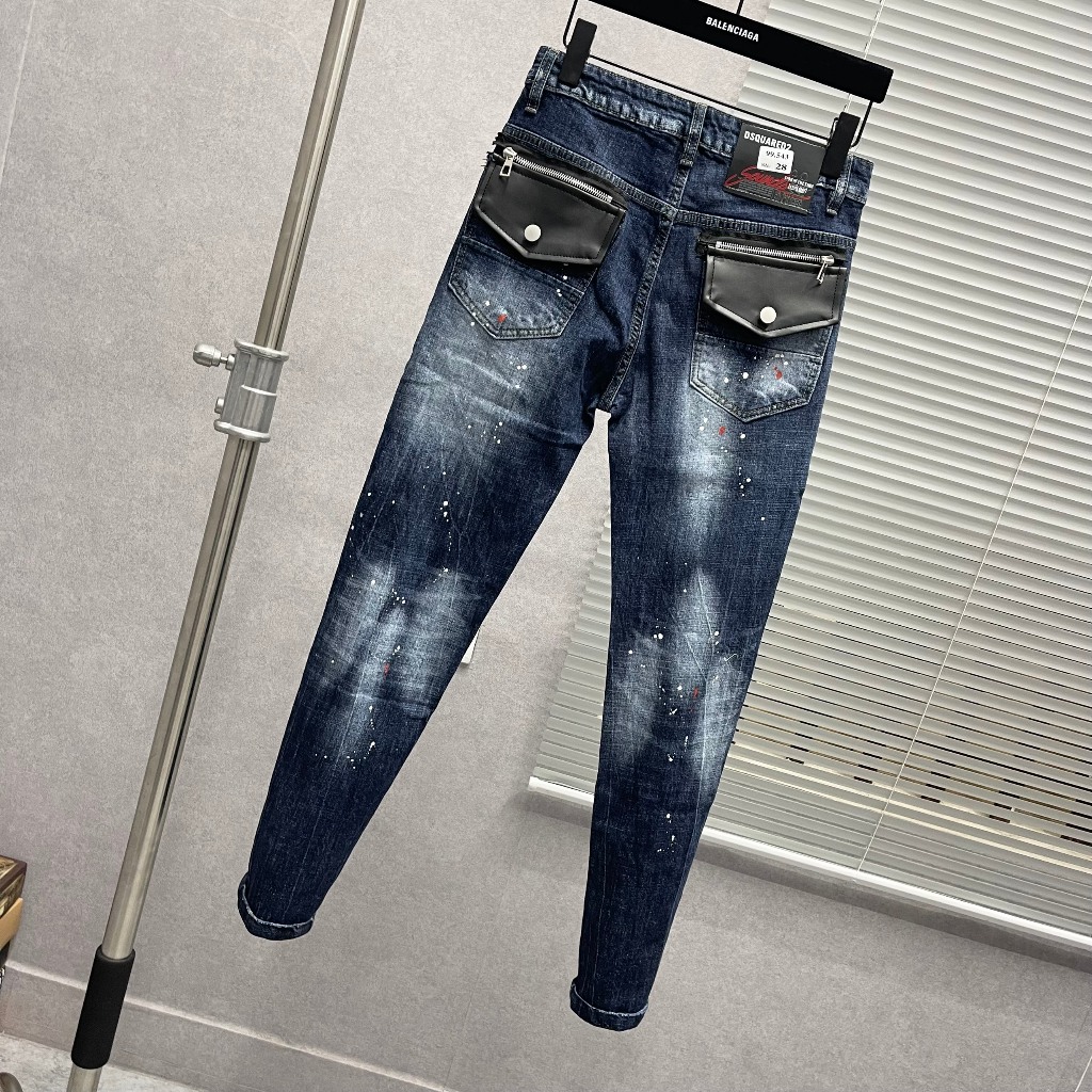Quần jean nam D2 xanh vảy sơn xước phối nắp da khoá túi sau QJ357P ...
