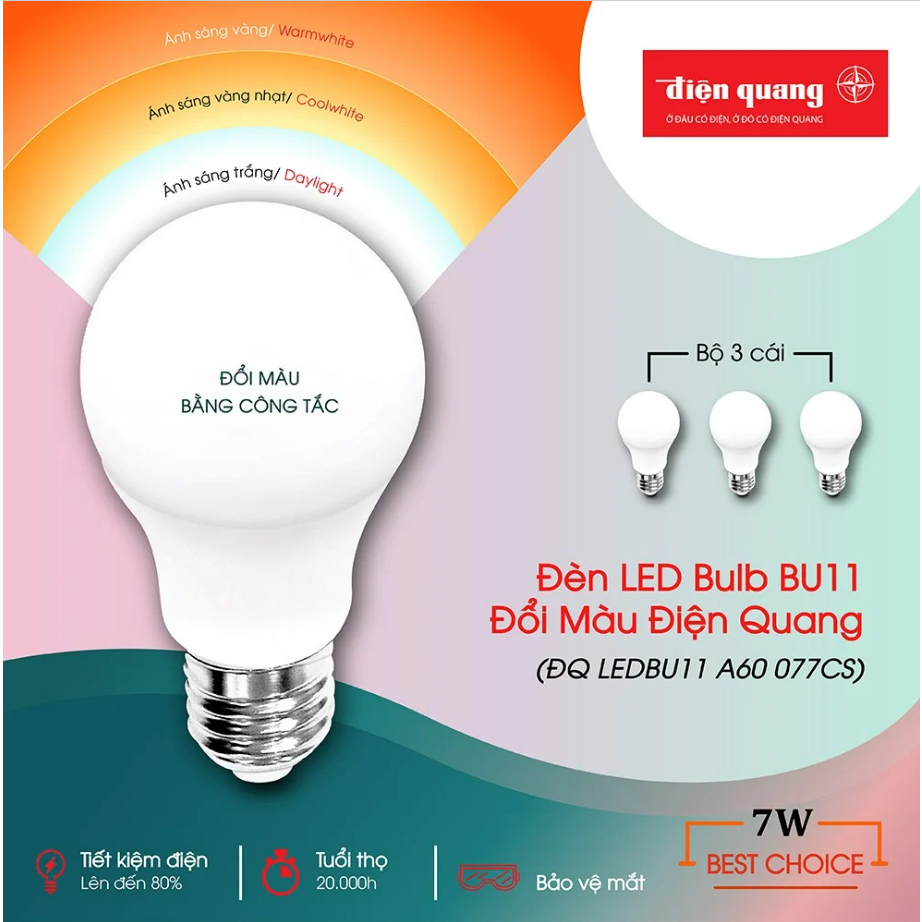 Đèn Led Bulb BU11 đổi màu Điện Quang ĐQ LEDBU11A60 077CS ( 7W, đổi màu bằng công tắc ) | Shopee ...