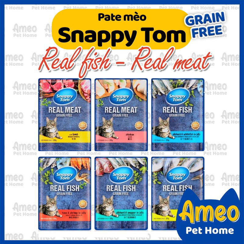Pate Snappy Tom Real Fish Real Meat pate mèo gói 85g, dùng được cho mèo ...