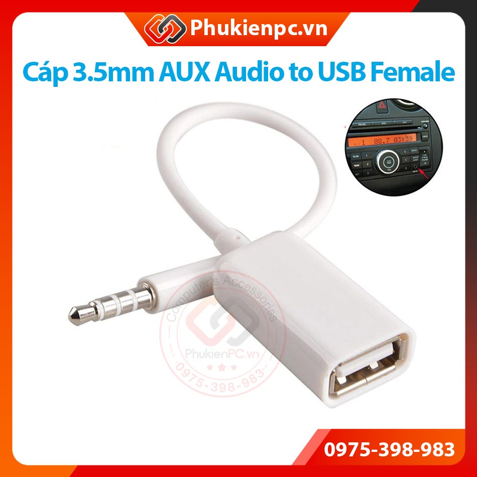 Cáp OTG 3.5mm AUX Audio to USB 2.0 Female chân cái. Kết nối USB Flash nghe nhạc cho DVD ô tô ...