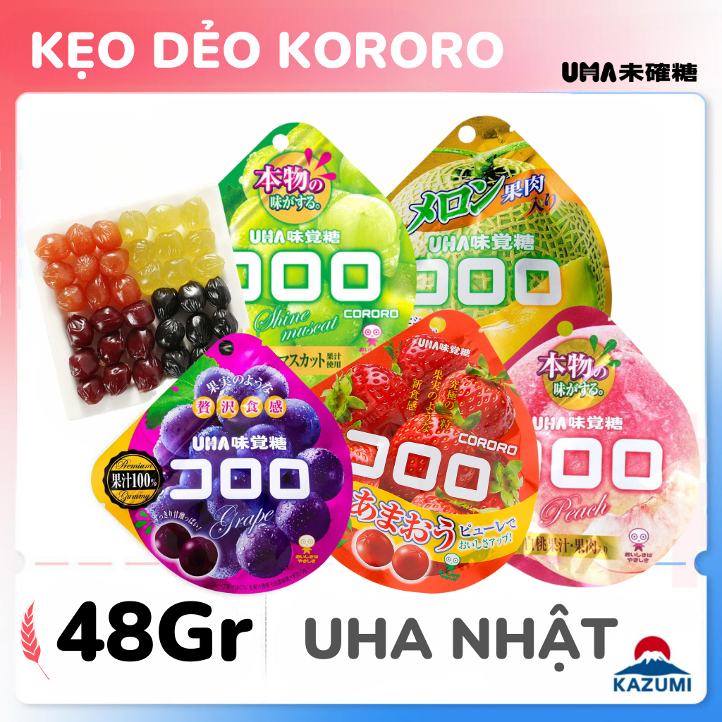 Kẹo dẻo UHA Kororo Nhật Bản vị dâu/nho/đào 40g | Shopee Việt Nam