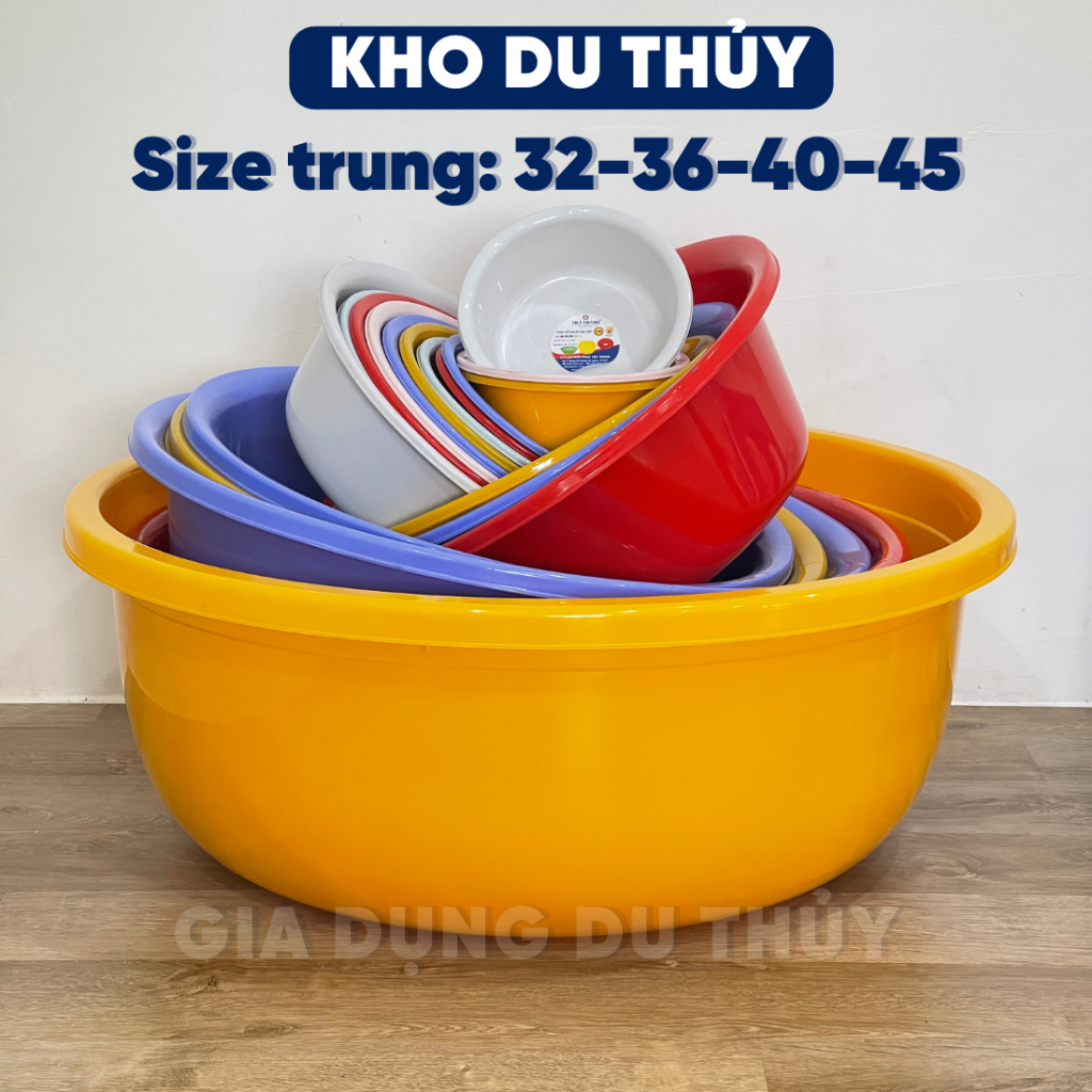 Thau nhựa tròn size trung 32-45 phù hợp dùng làm thau rửa chén, thau ...