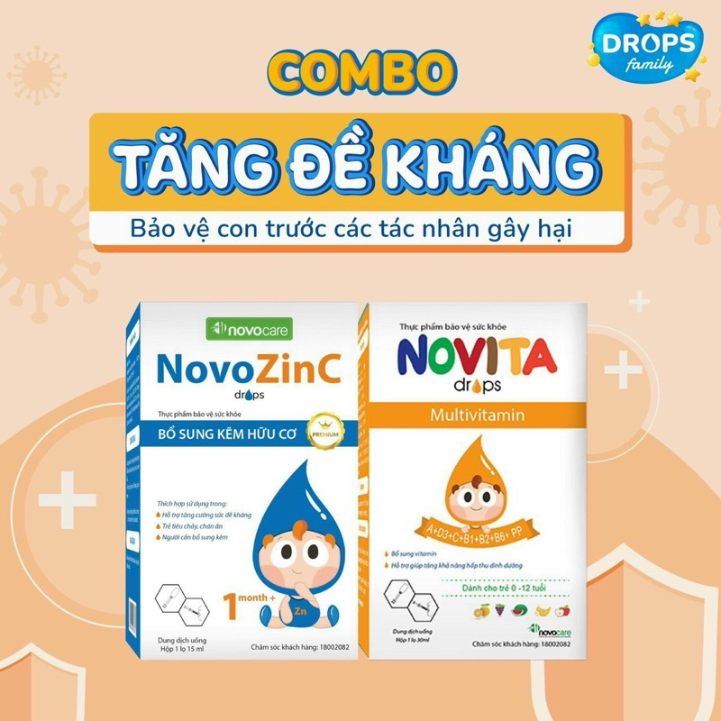 Combo 2: Tăng sức đề kháng Kẽm Novozin C và Novita Drops - Multivitamin ...