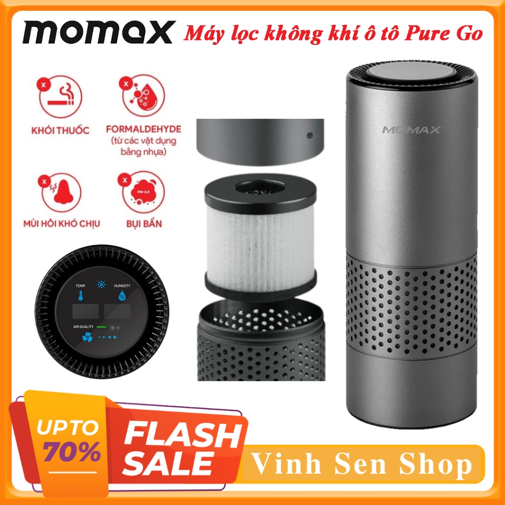Máy lọc không khí ô tô Momax Pure Go, êm ái không ồn, bộ lọc carbon hoạt tính, loại bỏ hiệu quả ...