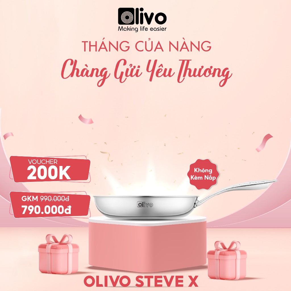 Chảo INOX OLIVO STEVE X - Chống Dính Tự Nhiên, Đáy 5 Lớp, Đường Kính ...