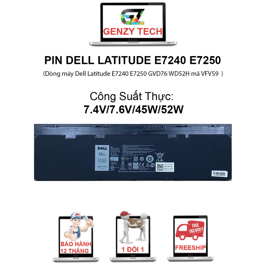 Pin Laptop Dell Latitude E7240 E7250 GVD76 WD52H mã VFV59 - Pin Laptop ...