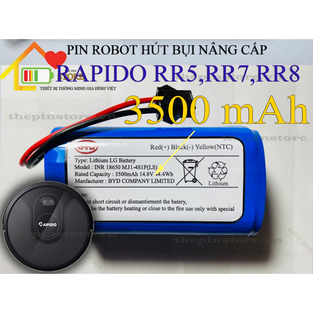 PIN ROBOT HÚT BỤI NÂNG CẤP RAPIDO RR5, RR7, RR8 DUNG LƯỢNG 3500 mAh ...