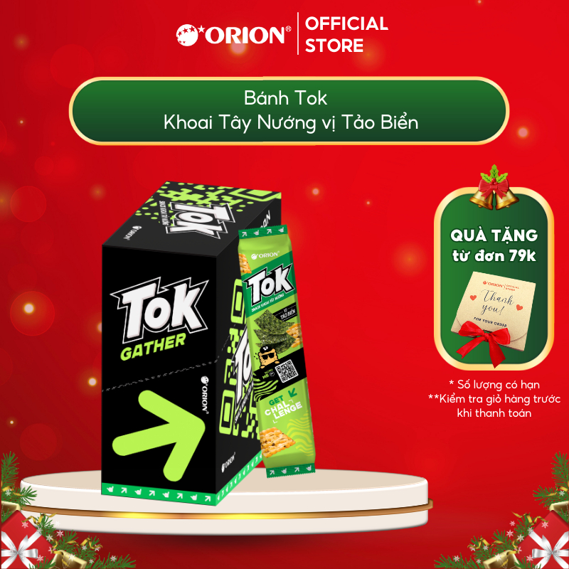 Hộp 10 gói Bánh Khoai Tây Nướng Tok Orion vị Tảo Biển 365g (36.5g x 10 ...