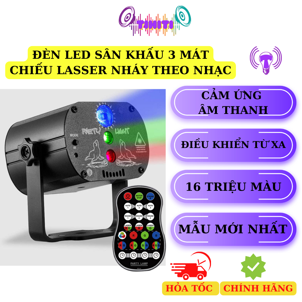 Đèn LED sân khấu 3 mắt chiếu lasser nháy theo nhạc điều khiển từ xa bảo ...