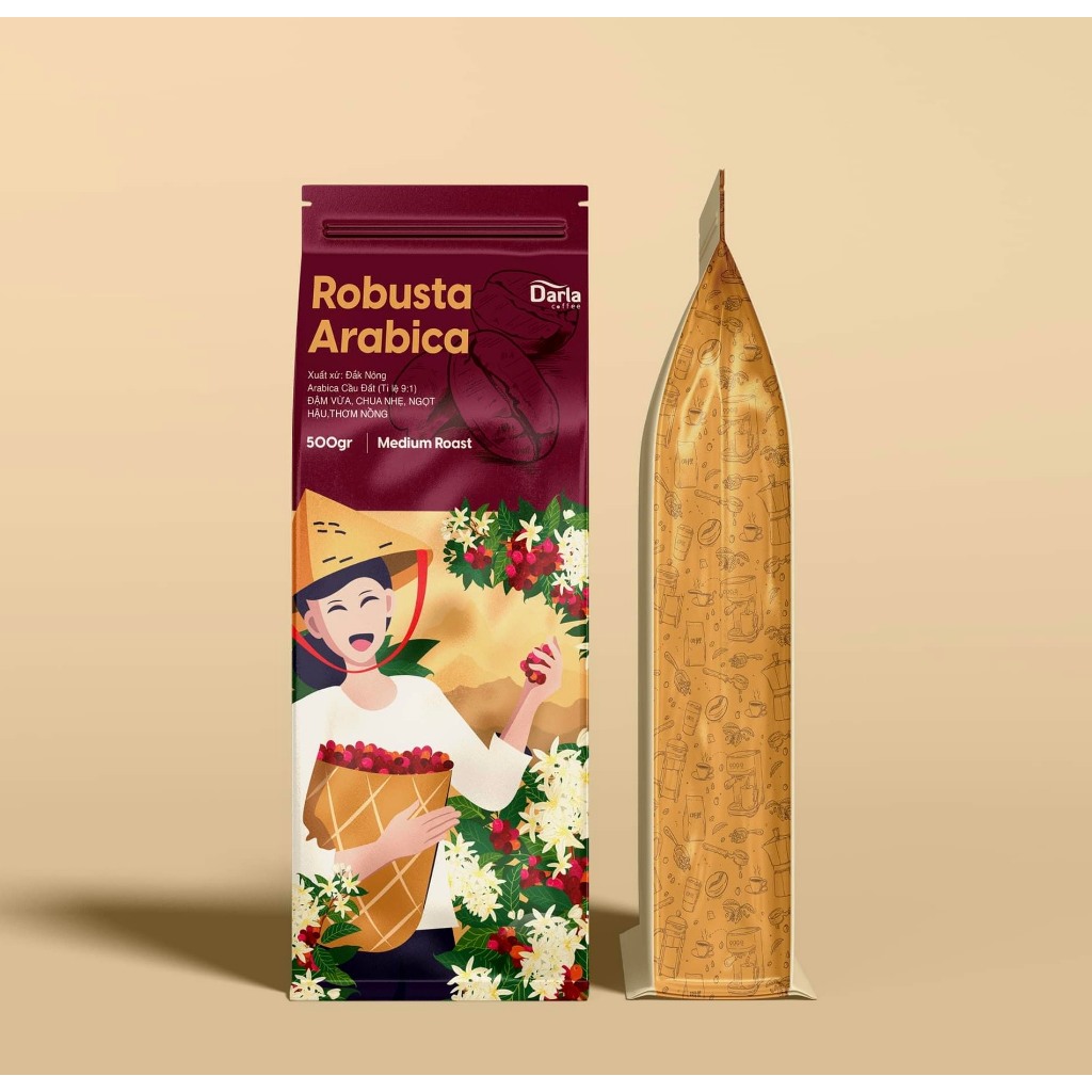 Cà phê Robusta Arabica nguyên chất rang mộc vị đậm vừa, chua nhẹ, ngọt ...