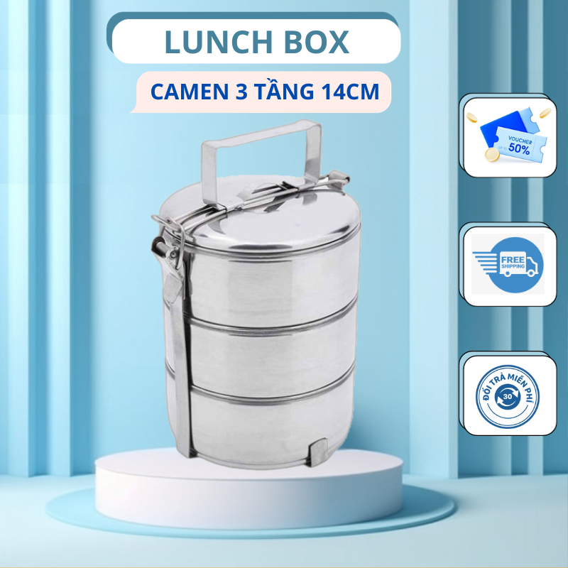 [HCM ] Cà men inox 3 ngăn đường kính 14cm hộp đựng cơm inox - hàng chất ...