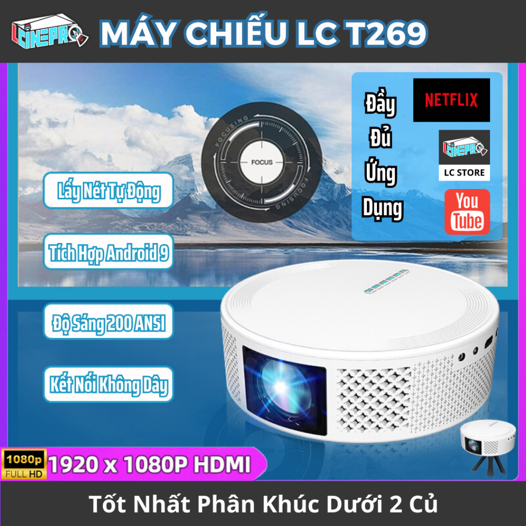Máy chiếu Mini LC T269 FullHD 1080p Tích Hợp Android 9 + truyền hình ...