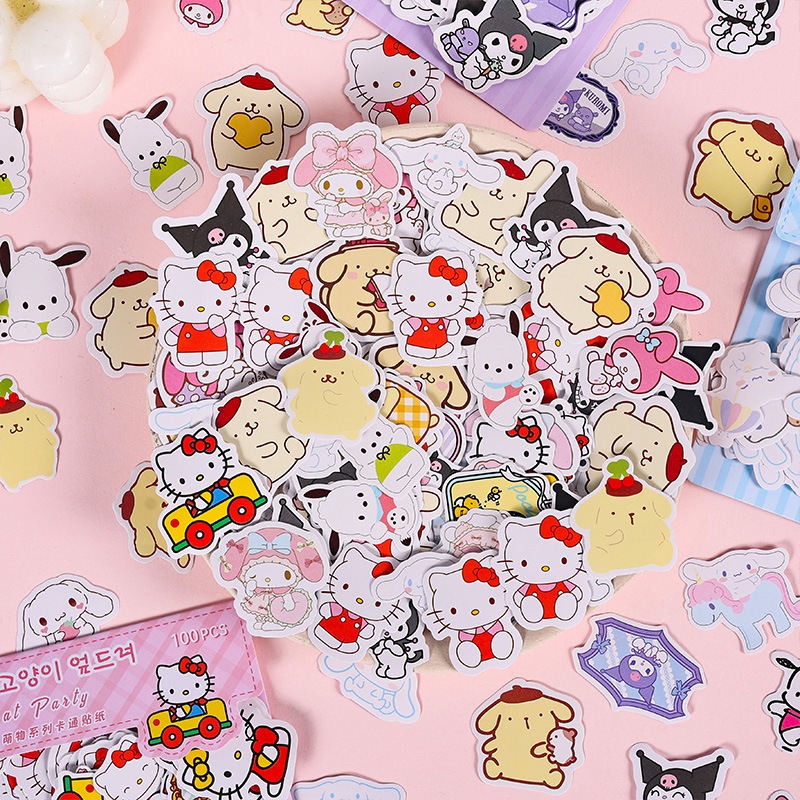 Set 100 Sticker Sanrio PVC Chống Nước Dễ Thương Dán Trang Trí Đồ Dùng ...
