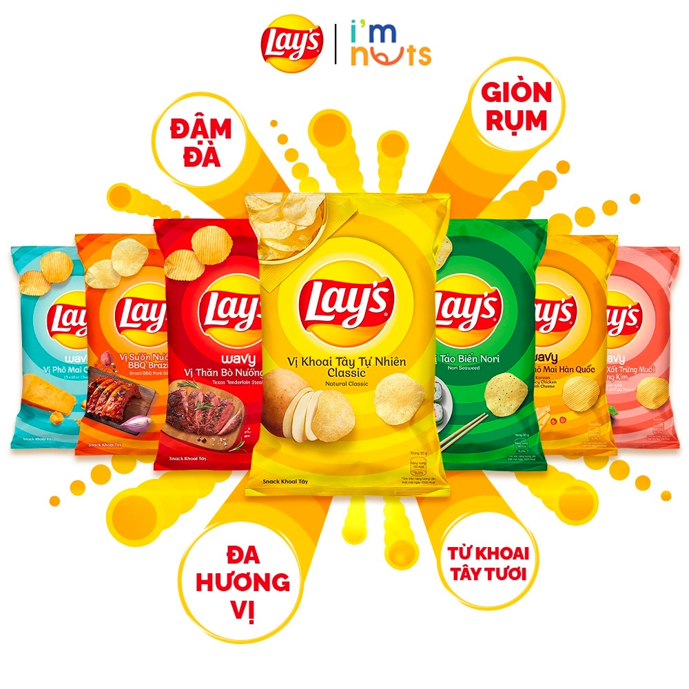 Combo 5 Gói Snack Khoai Tây Lays Đủ Vị Gói Nhỏ Và Gói Lớn | Shopee Việt Nam