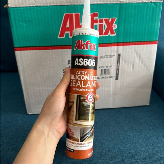 Keo trám khe nứt tường chống thấm Akfix AS606 310ml sơn phủ được, gốc acrylic + silicon (nhập ...