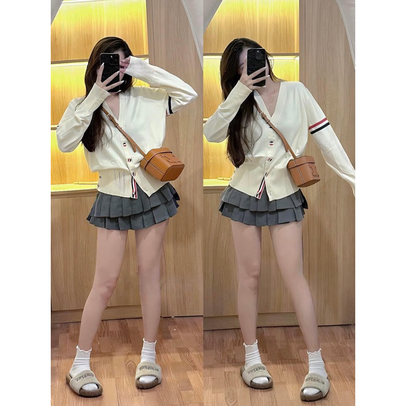 Áo Khoác Cardigan thome browne Chất Len Xám Sọc Viền Đỏ, áo khoác chất ...
