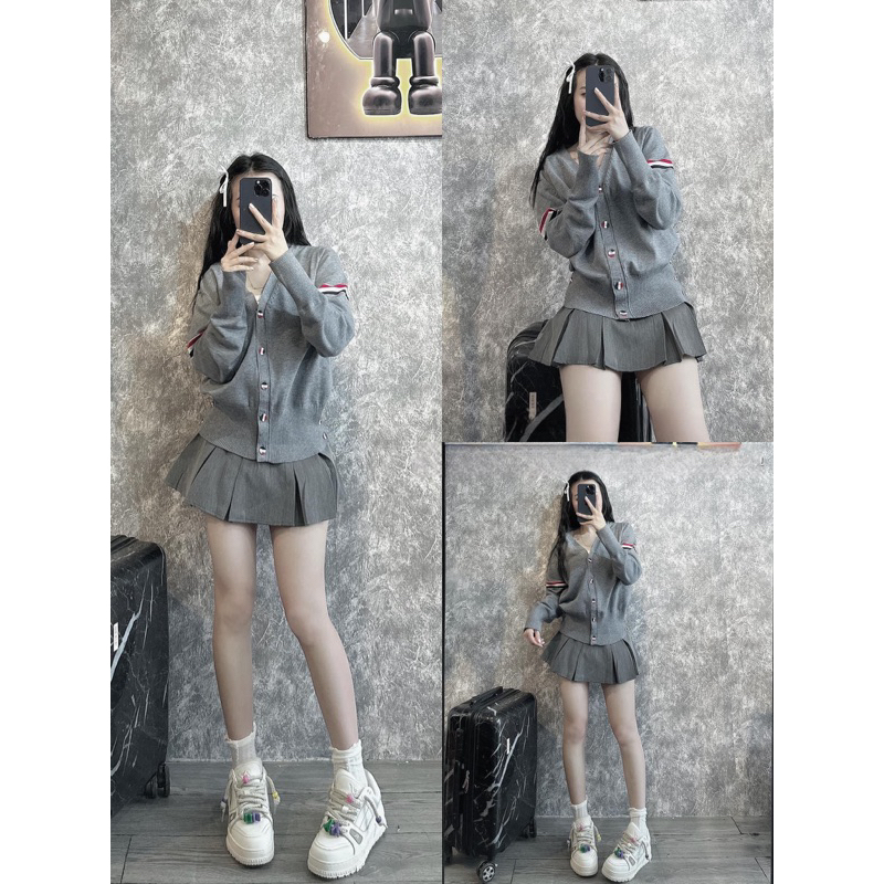Áo Khoác Cardigan thome browne Chất Len Xám Sọc Viền Đỏ, áo khoác chất ...