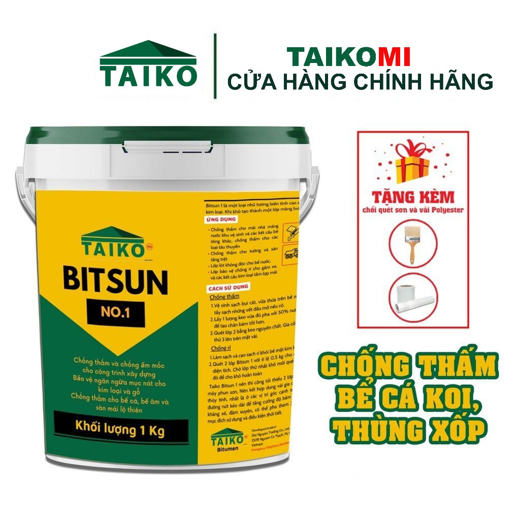 (Thùng 18Kg) Chống Thấm Bể Cá Koi Gốc Bitum TAIKO BITSUN, Chống Thấm Mái Nhà, Sân Thượng, Nhà Vệ ...