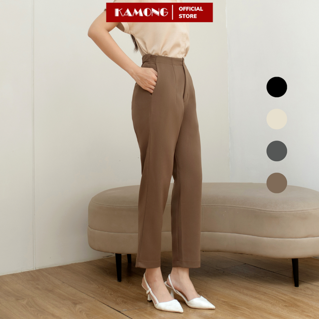 Quần tây baggy nữ KAMONG lưng thun cạp cao kiểu dáng công sở cao cấp ...