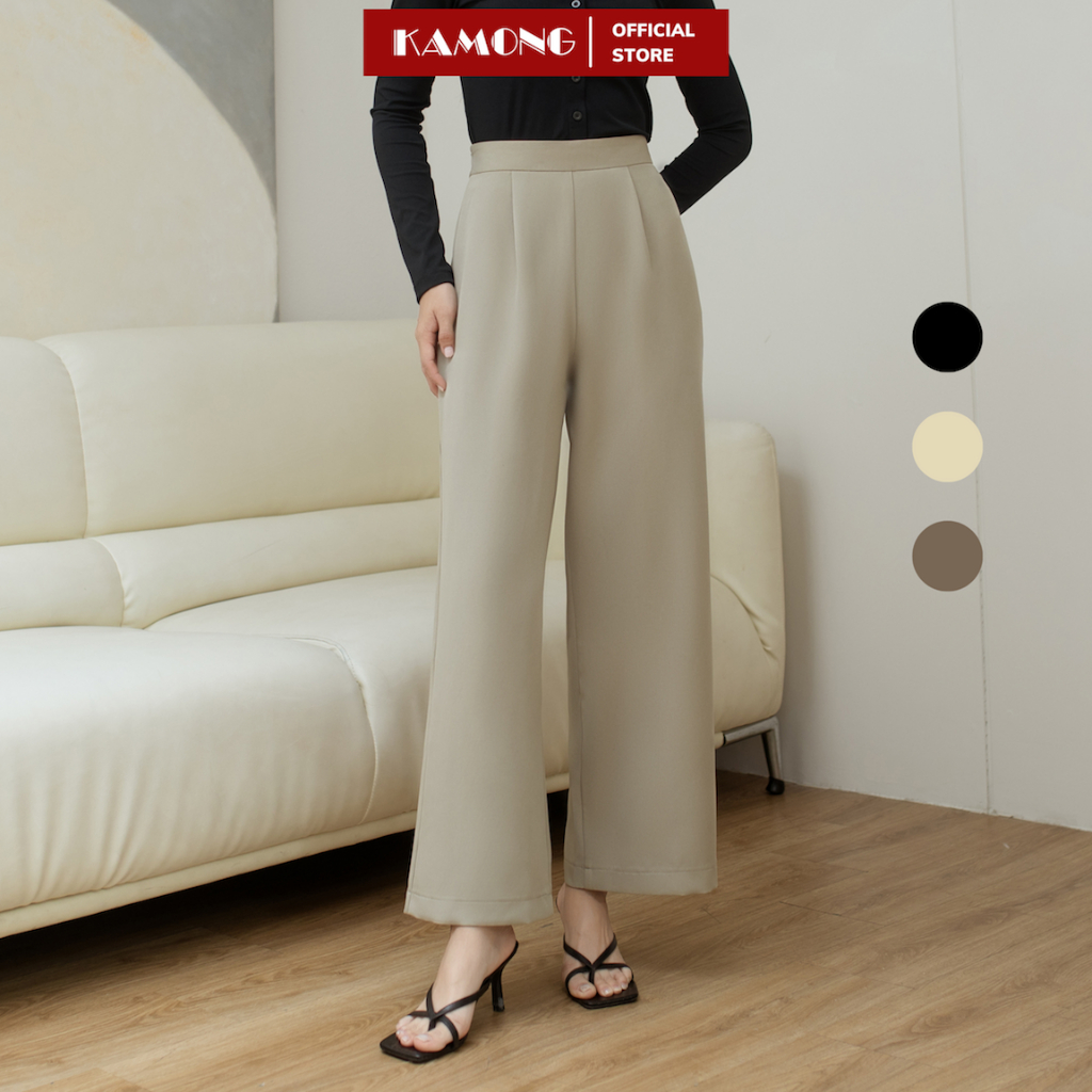 Quần tây ống rộng KAMONG dáng suông dây kéo công sở Q016 | Shopee Việt Nam