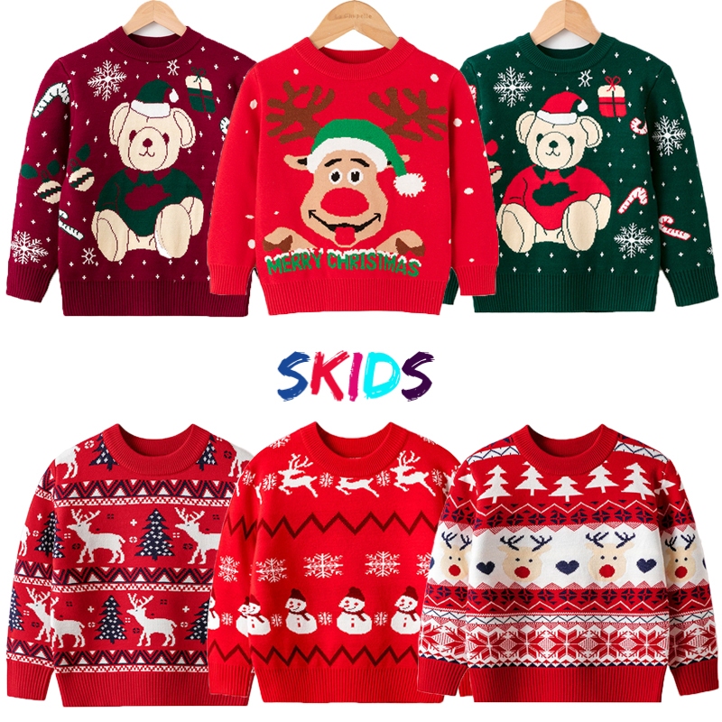 Áo len bé trai gái đỏ họa tiết noel đáng yêu thời trang trẻ em thu đông ...