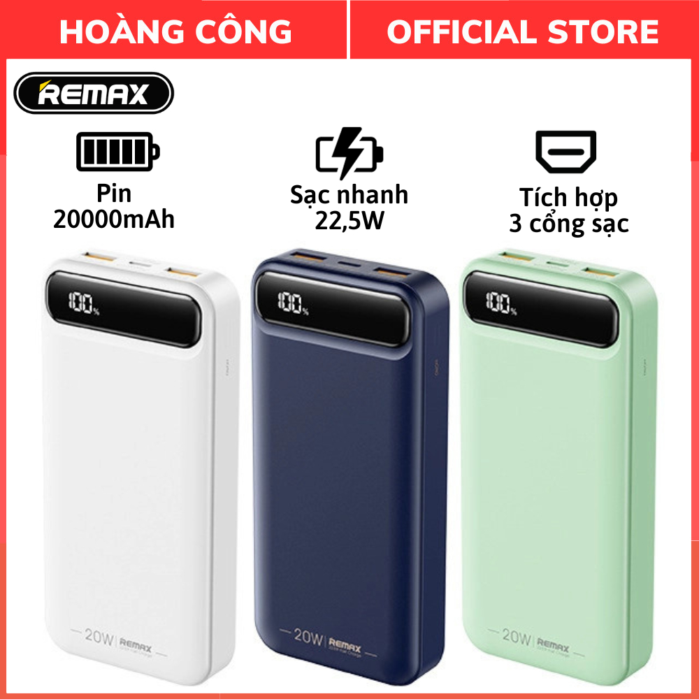 Pin dự phòng sạc nhanh Remax RPP-521 chính hãng, Pin 20000mAh, Sạc nhanh QC 22.5W và PD 20W ...